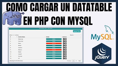 como cargar e implementar un datatable en php con base de datos en mysql en 5 minutos youtube