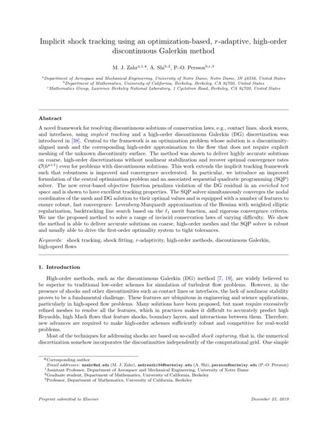 pdf implicit shock tracking using an optimization based r adaptive high order