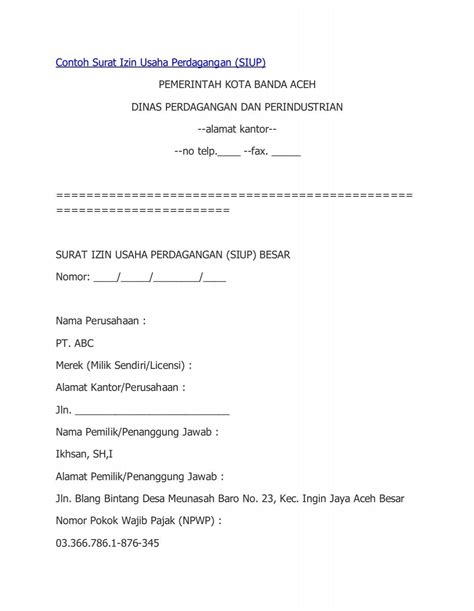 Contoh SIUP Surat Izin Usaha Perdagangan 2