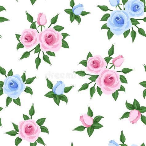 Modelo Inconsútil Con Las Rosas Rosadas Y Azules Ilustración del
