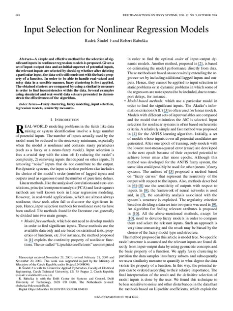 pdf input selection for nonlinear regression models robert babuska