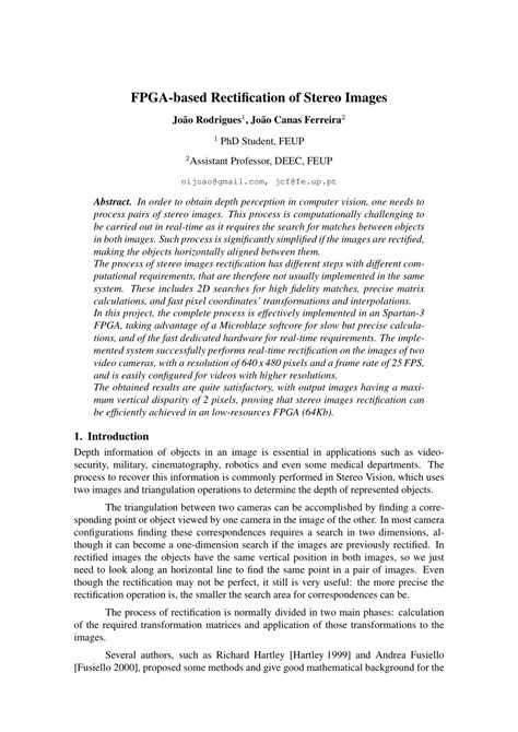pdf fpga based rectification of stereo images