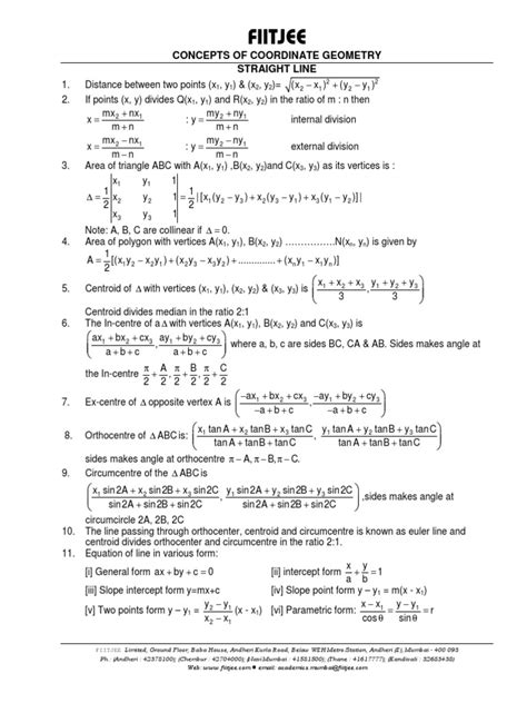 formula sheet of coordinate geometry ellipse circle
