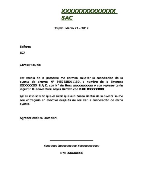 Carta Cancelacion Cuenta Bcp Pdfcoffee
