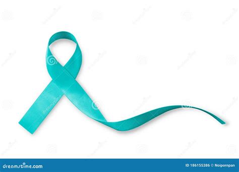 Teal Ribbon Awareness Isolated On White Clipping Path For Ovarian