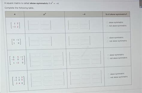 solved a square matrix is called skew symmetric if a a