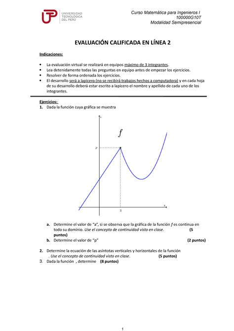UTP Evaluación Calificada en linea 2 Curso Matemática para Ingenieros