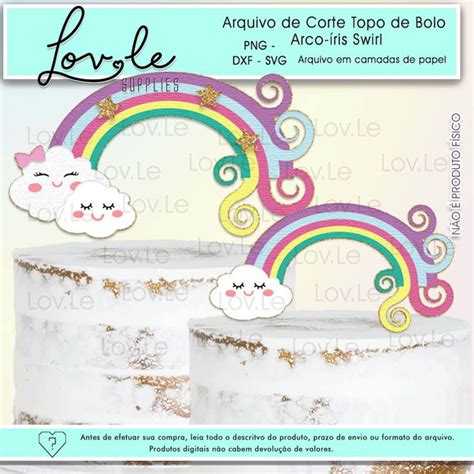 Arquivo De CorteScrap Topo De Bolo Arco Iris Chuva De Amor Elo7