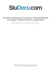 Generalidades de la Gestión del Talento Humano Objetivos y Course Hero