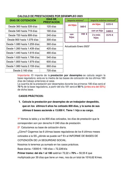 Casos Desempleo CON Soluciones 2023 CALCULO DE PRESTACIONES POR