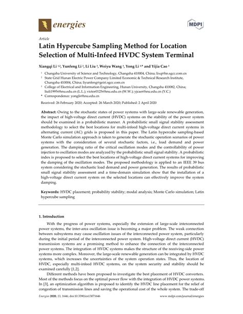pdf latin hypercube sampling method for location selection of multi infeed hvdc system terminal