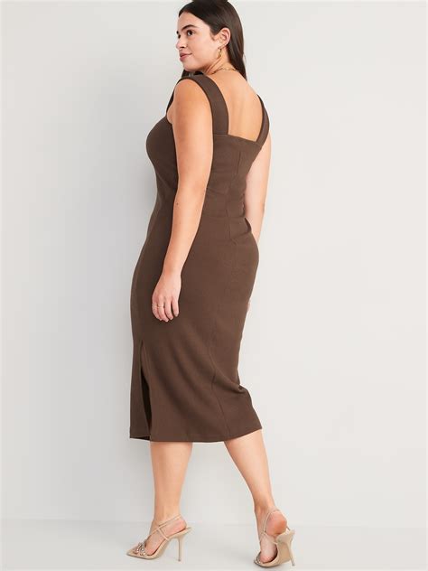 Fitted Sleeveless Rib Knit Midi Dress For Women Old Navy