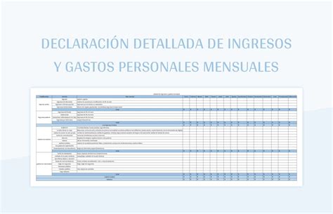 Plantilla de Excel Declaración Detallada De Ingresos Y Gastos