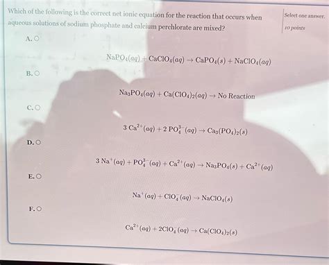 Solved Which Of The Following Is The Correct Net Ionic Equation For