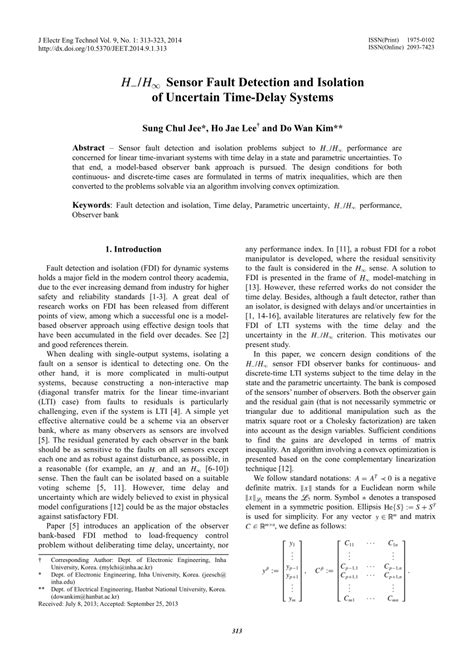 pdf h h∞ sensor fault detection and isolation of uncertain time delay systems