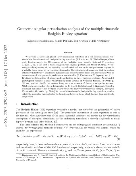 pdf geometric singular perturbation analysis of the multiple timescale hodgkin huxley equations