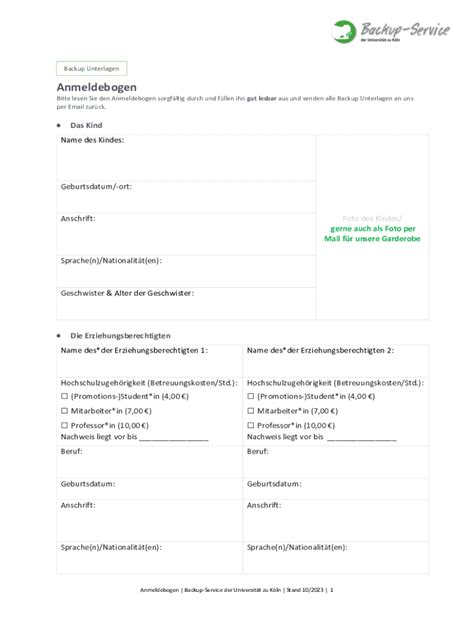 Ausfüllbar Online Bitte lesen Sie den Anmeldebogen sorgfltig durch und