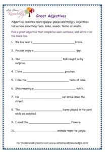 Kinds Of Adjectives Worksheets For Grade Adjectiveworksheets Net