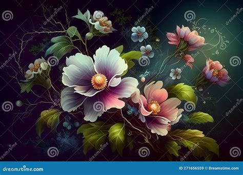 Painting Of Beautiful Flowers Spring Theme With Close Up Flower Ai