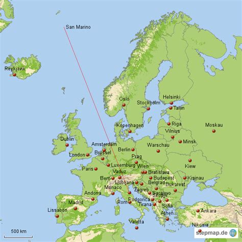 StepMap Hauptstädte Europas Landkarte für Europa