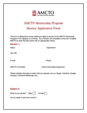 Fillable Online AMCTO Mentorship Program Mentee Application Form Fax