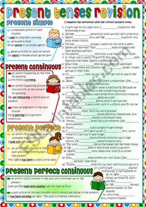Mixed Present Tenses Revision Greyscale KEY Included ESL