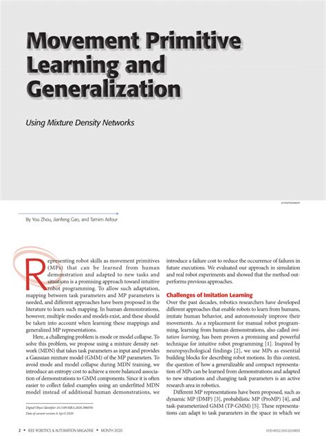 pdf movement primitive learning and generalization using mixture density networks