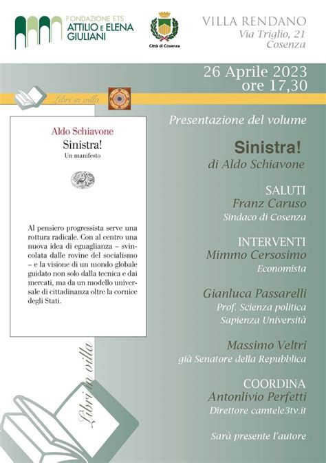 COSENZA Il 26 Aprile Si Presenta Il Libro Sinistra Un Manifesto