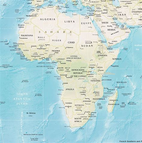 Africa Physical Map Labeled Time Zones Map