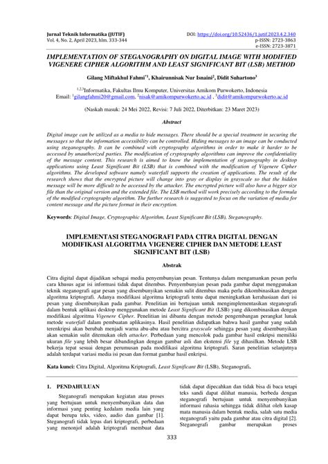 pdf implementation of steganography on digital image with modified vigenere cipher algorithm