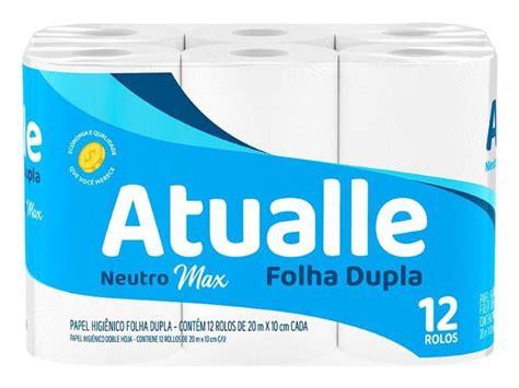 Papel Higiênico Neutro Folha Dupla Super Macio 20 m 12 Rolos Atualle