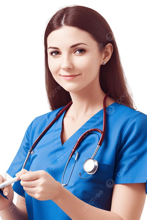 Mulher Enfermeira Médica Camisa Azul Segurando Uma Caneta PNG