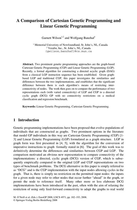pdf a comparison of cartesian genetic programming and linear genetic programming