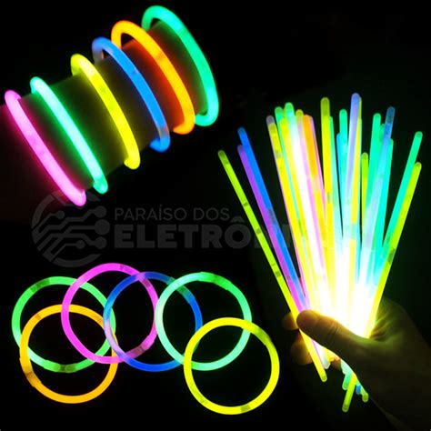 Kit 100 Pulseiras Neon Alto Brilho Fluorescente Para Festa Balada