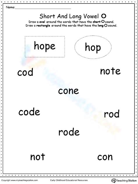 Short And Long Vowel O Worksheet