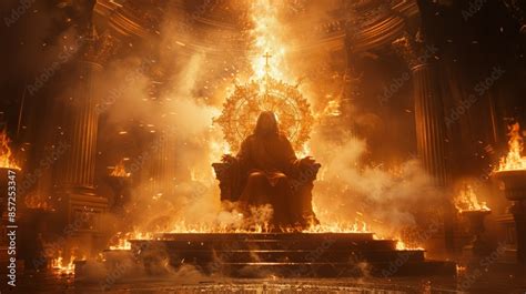 Jesus On A Throne In Heaven With Bright Light Behind Stock Photo