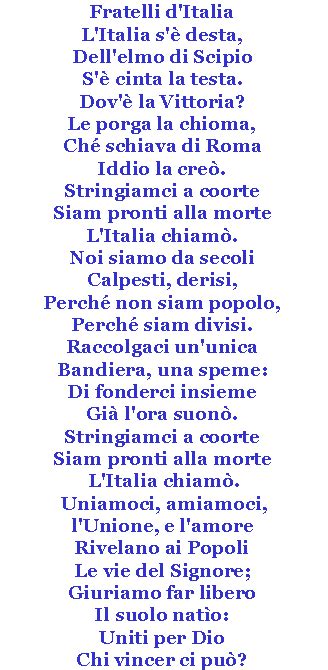 Immutato Galleria Auditorium Testo Fratelli D Italia Da Stampare