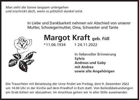 Traueranzeigen Von Margot Kraft Vrm Trauer De