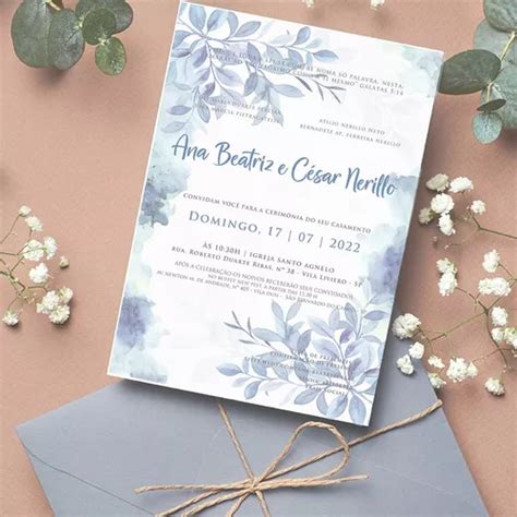 Convite De Casamento Floral Azul Serenity