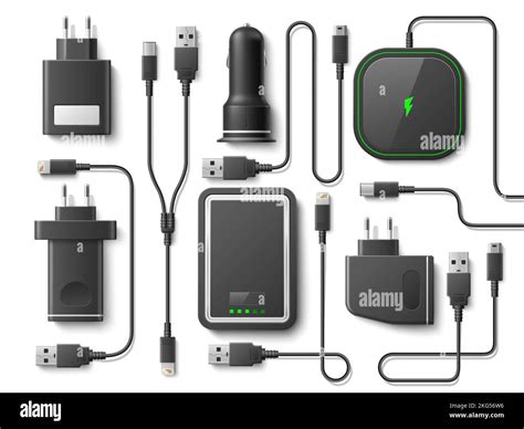 Realistic Phone Charger Cables With Different Types Sockets Wireless