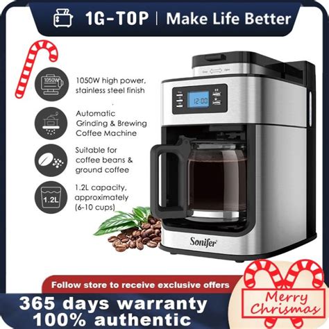 G Top Drip Coffee Maker Built In Coffee Grinder Cup Pot Home Coffee