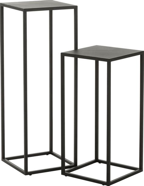 J Line Set Van 2 Bijzettafels Vierkant Metaal Zwart 30x30x85 2cm Bol