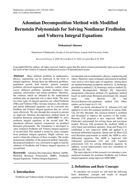 pdf adomian decomposition method with modified bernstein polynomials for solving nonlinear