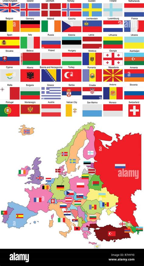 Karte von Europa mit Länderflaggen Stock Vektorgrafik Alamy