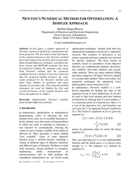 pdf newton s numerical method for optimization a simpler approach