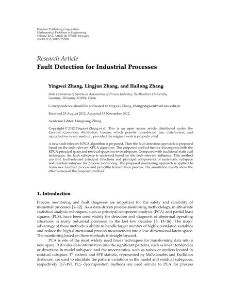 pdf fault detection for industrial processes