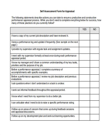 Free 11 Sample Self Appraisal Forms In Pdf Ms Word Excel Riset