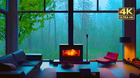 Stormy Day Cozy Cabin Ambience With Relaxing Rain And Fireplace Sounds