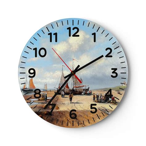 Zegar ścienny Po udanym połowie 40x40cm Pejzaż Morze Żaglówka
