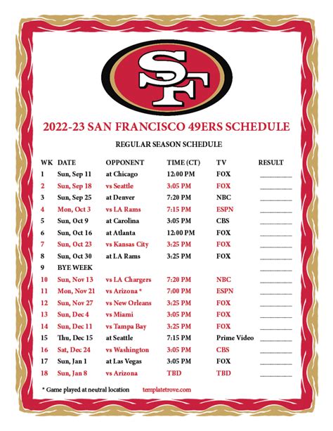 Printable San Francisco Ers Schedule